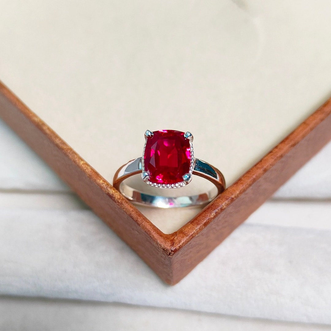 Pigeon Blood Red Ruby Ring, Octagon Cut Ruby Ring, Lab Grown Ruby Ring ...