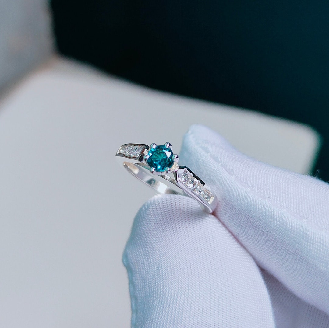 Ocean Teal Sapphire Ring Round Cut Teal Sapphire Ring 925 - Etsy