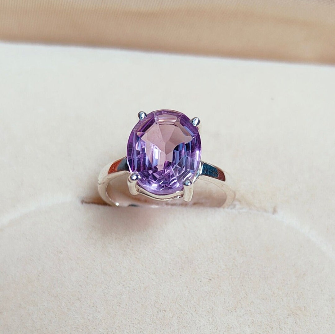 Natural Rose De France Amethyst Ring, 925 Sterling Silver Ring, Concave ...