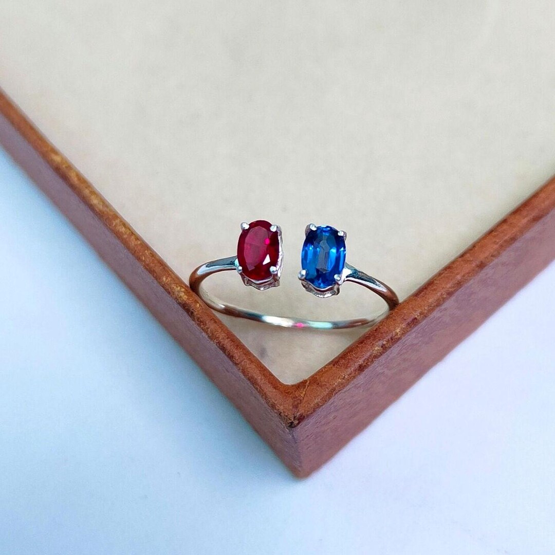 Pigeon Blood Ruby and Blue Sapphire Ring, 925 Sterling Silver Ring, Red ...