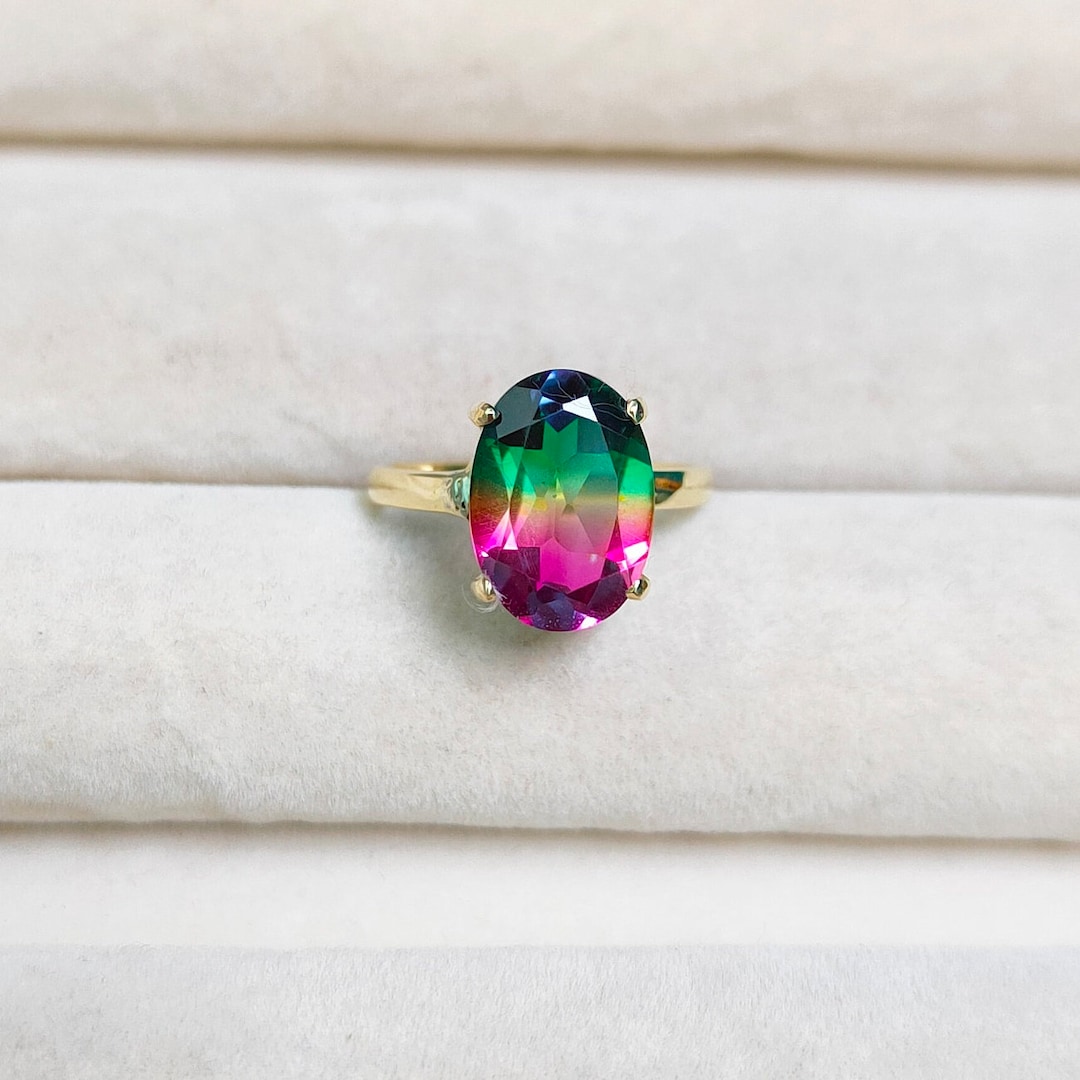 Watermelon Tourmaline Oval Ring, 925 Sterling Silver Ring, Watermelon ...