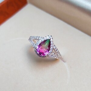 Watermelon Tourmaline Pear Ring 925 Sterling Silver Ring - Etsy
