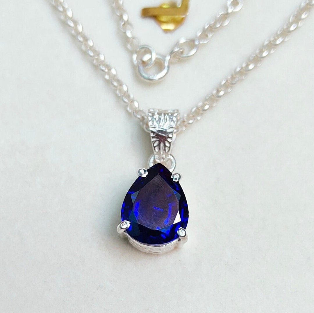 Blue Sapphire Chain Necklace Pendant,925 Sterling Silver Pendant,blue ...