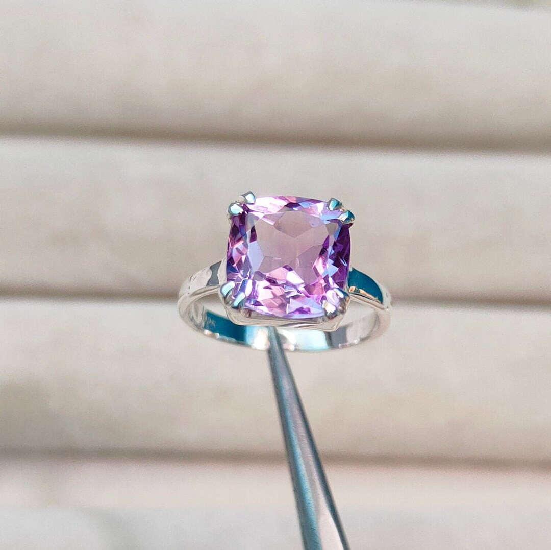 Rose De France Ring, Cushion Cut Rose De France Amethyst Ring, 925 ...