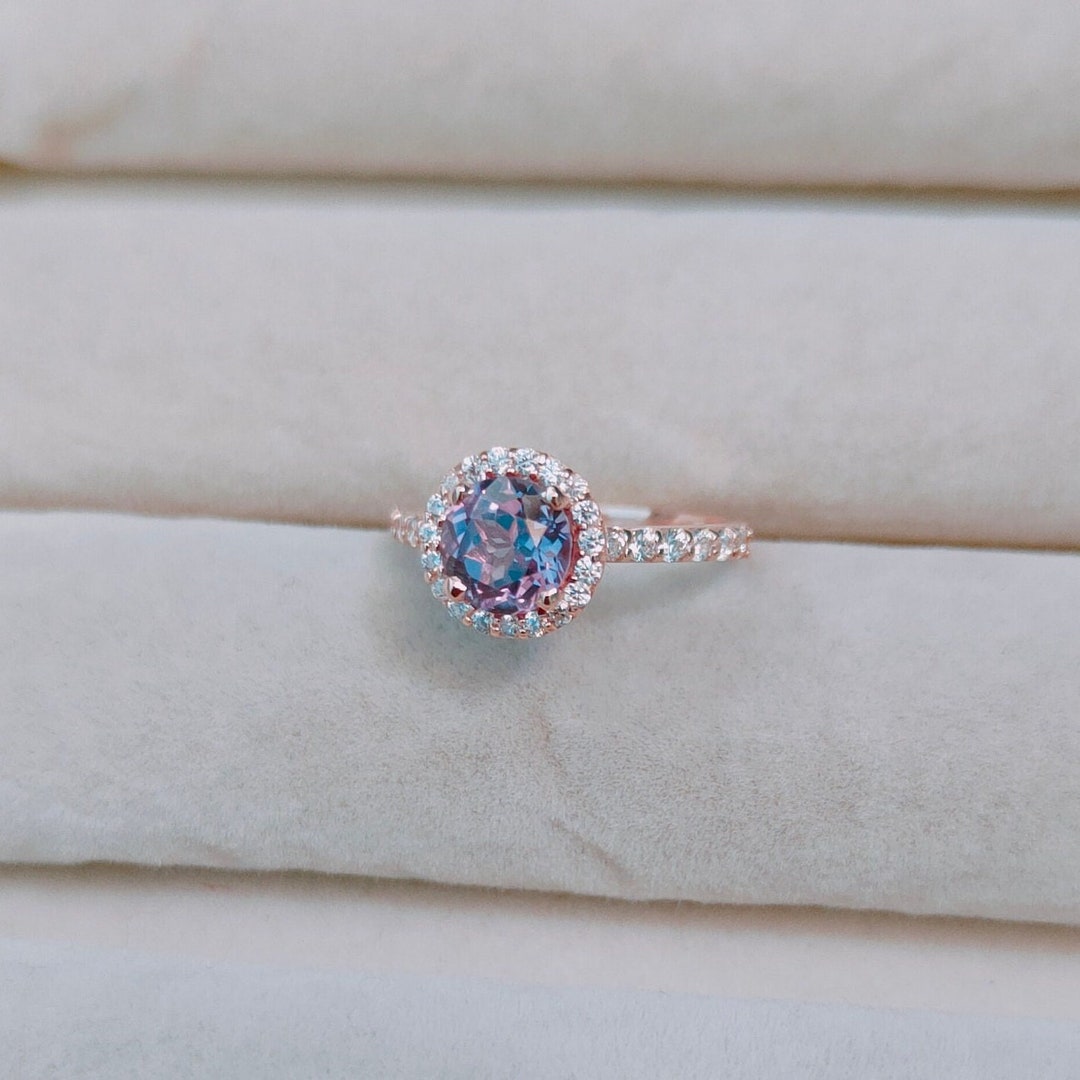Alexandrite Ring, Round Cut Alexandrite Ring, 925 Sterling Silver Ring ...