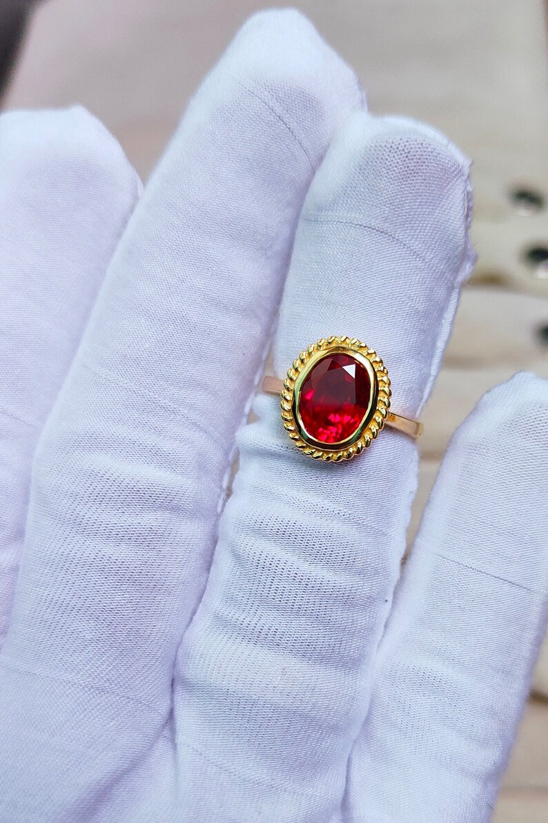 Pigeon Blood Red Ruby Ring, Oval Cut Ruby Ring, Lab Grown Ruby Ring ...