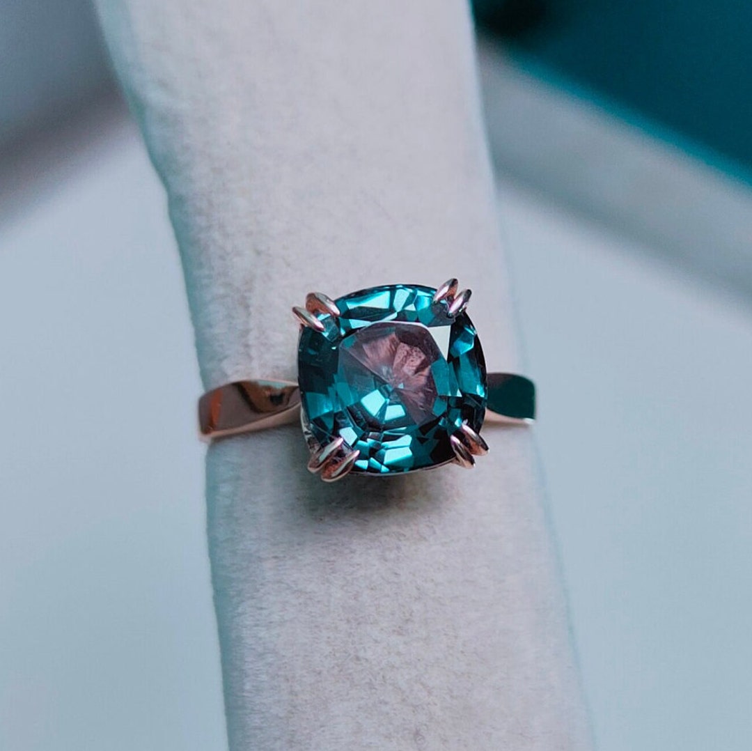 Teal Sapphire Ring,cushion Cut Teal Sapphire Ring,925 Sterling Silver ...