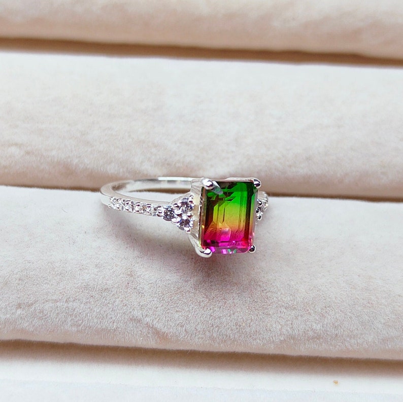 Watermelon Tourmaline Ring: 925 Sterling Silver Bi-color Stone Ring ...