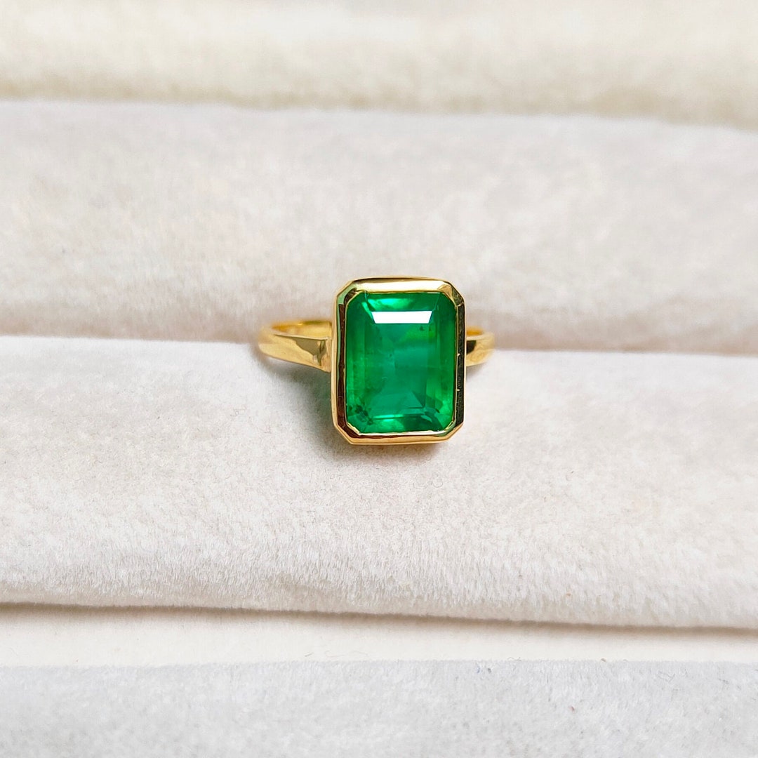 Emerald Octagon Ring, Octagon Cut Emerald Ring,925 Sterling Silver Ring ...