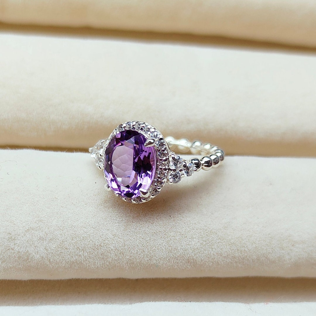 Rose De France Ring, Rose De France Halo Ring, 925 Sterling Silver Ring ...