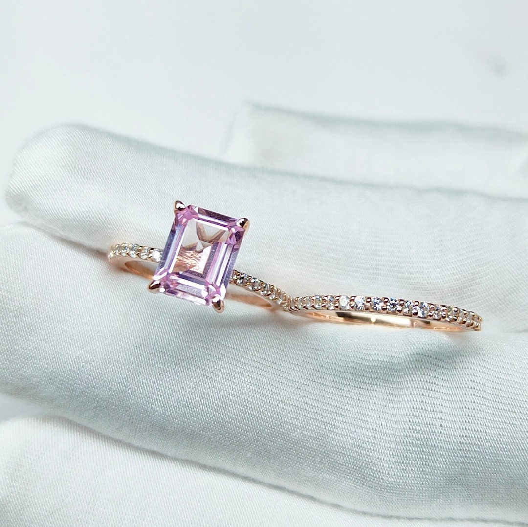 Natural Rose De France Amethyst Ring With Band, 925 Sterling Silver ...