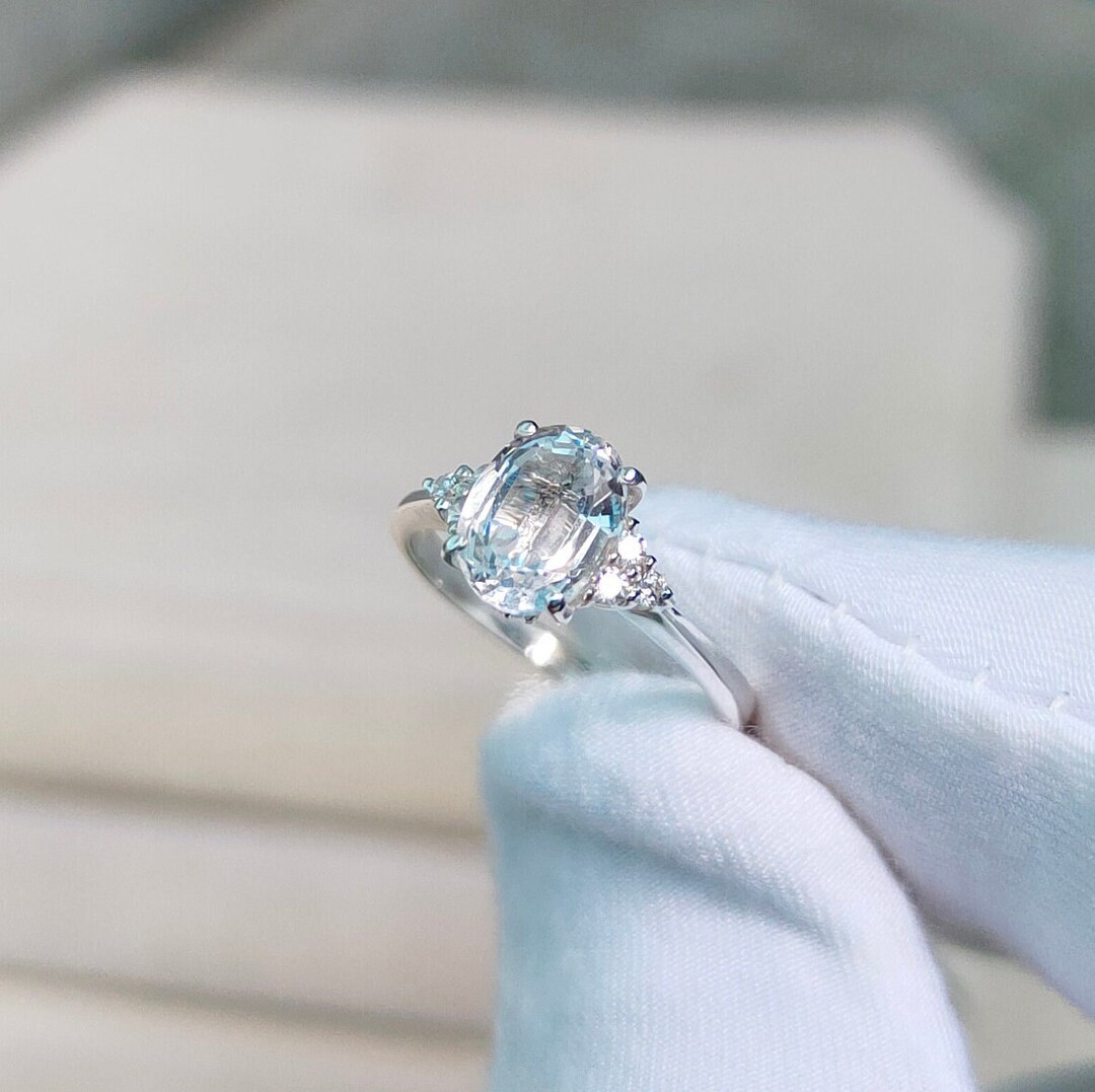 Oval White Sapphire Engagement Ring: Sterling Silver, Lab Grown - Etsy