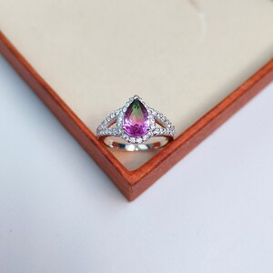 Watermelon Tourmaline Pear Ring 925 Sterling Silver Ring - Etsy