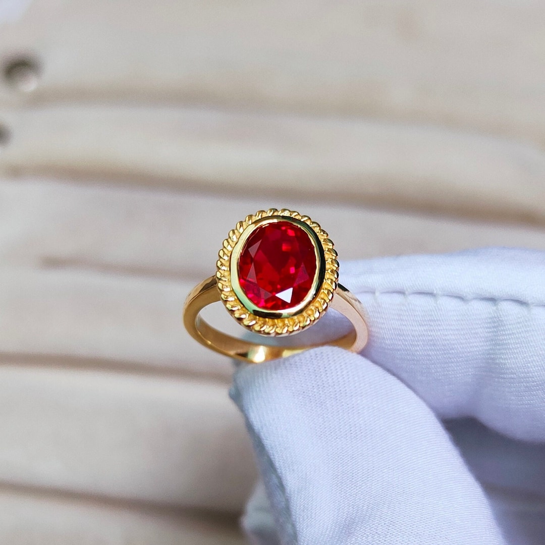 Pigeon Blood Red Ruby Ring, Oval Cut Ruby Ring, Lab Grown Ruby Ring ...