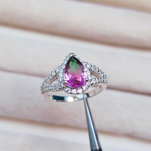 Watermelon Tourmaline Pear Ring, 925 Sterling Silver Ring, Watermelon ...