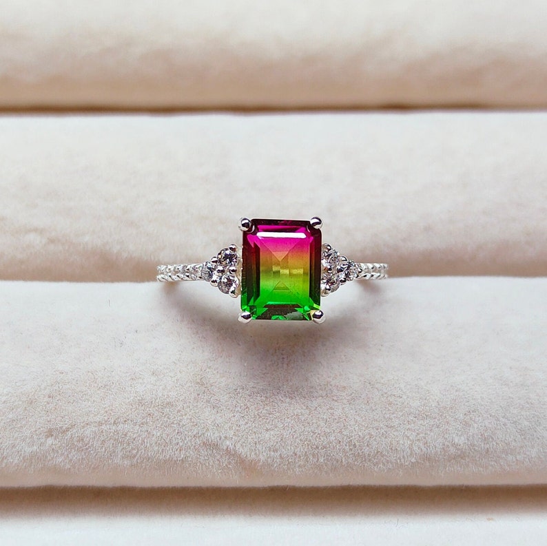 Watermelon Tourmaline Ring: 925 Sterling Silver Bi-color Stone Ring ...