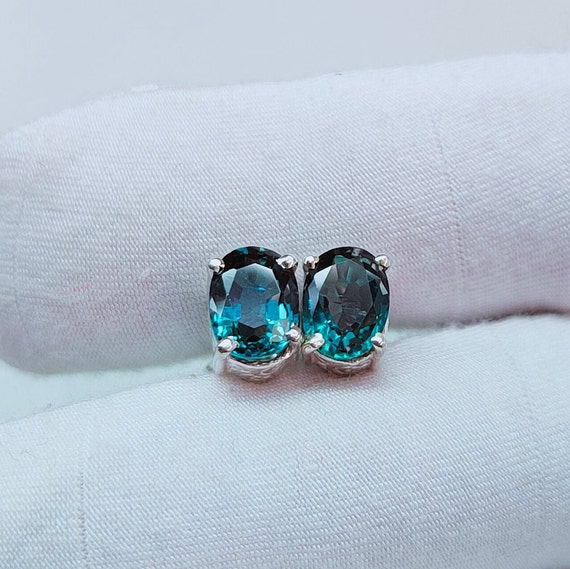 Teal Sapphire Wedding Stud Earrings 925 Sterling Silver Earrings Oval Cut Teal Sapphire Stud Earrings teal Sapphire Hand Made Stud Earring Etsy
