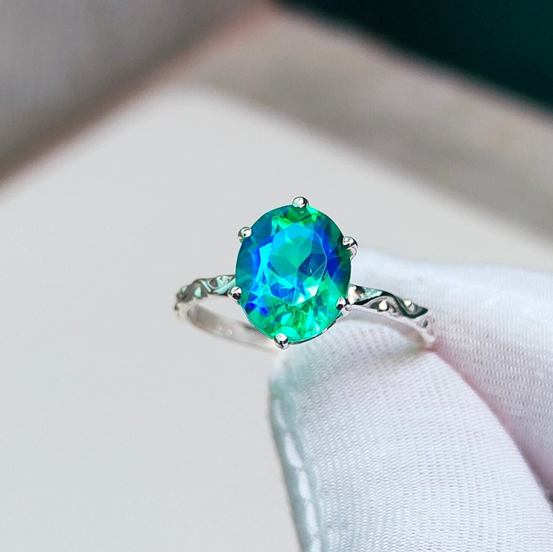 Peacock Quartz Ring,925 Sterling Silver Ring, Oval Cut Peacock Quartz ...