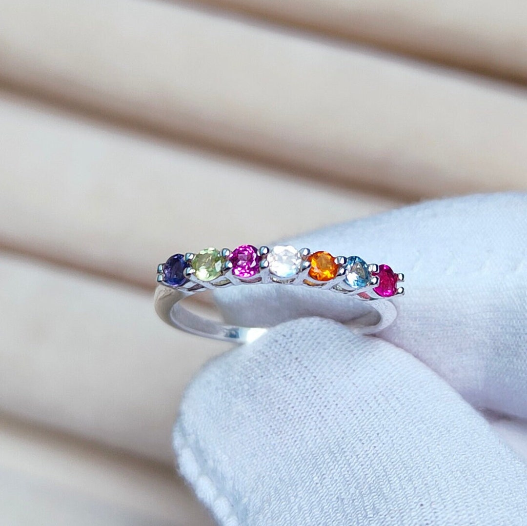 Natural Multi Color Gemstone Ring925 Sterling Silver Ring - Etsy