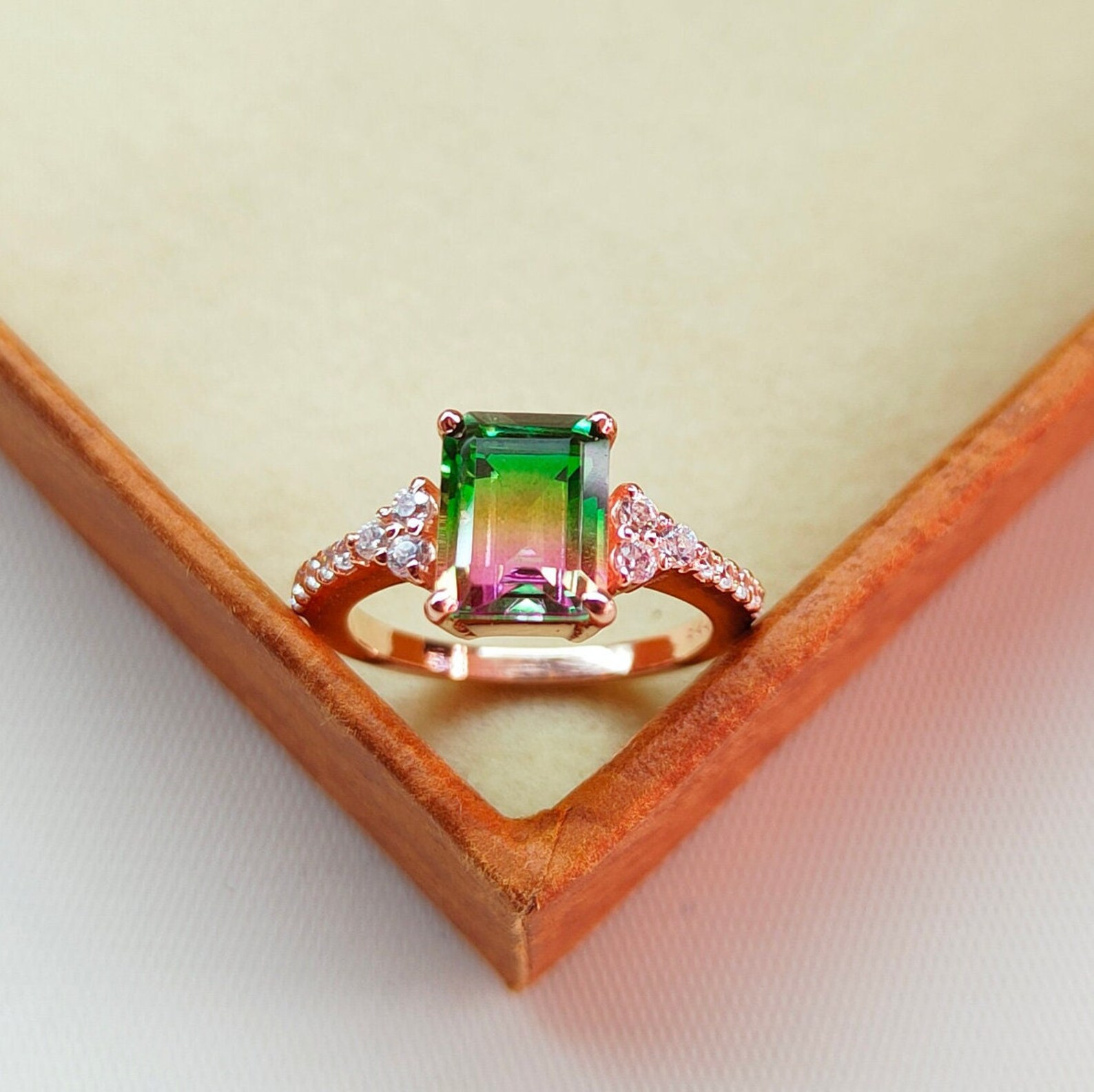 Watermelon Tourmaline Octagon Ring,925 Sterling Silver Ring,watermelon ...