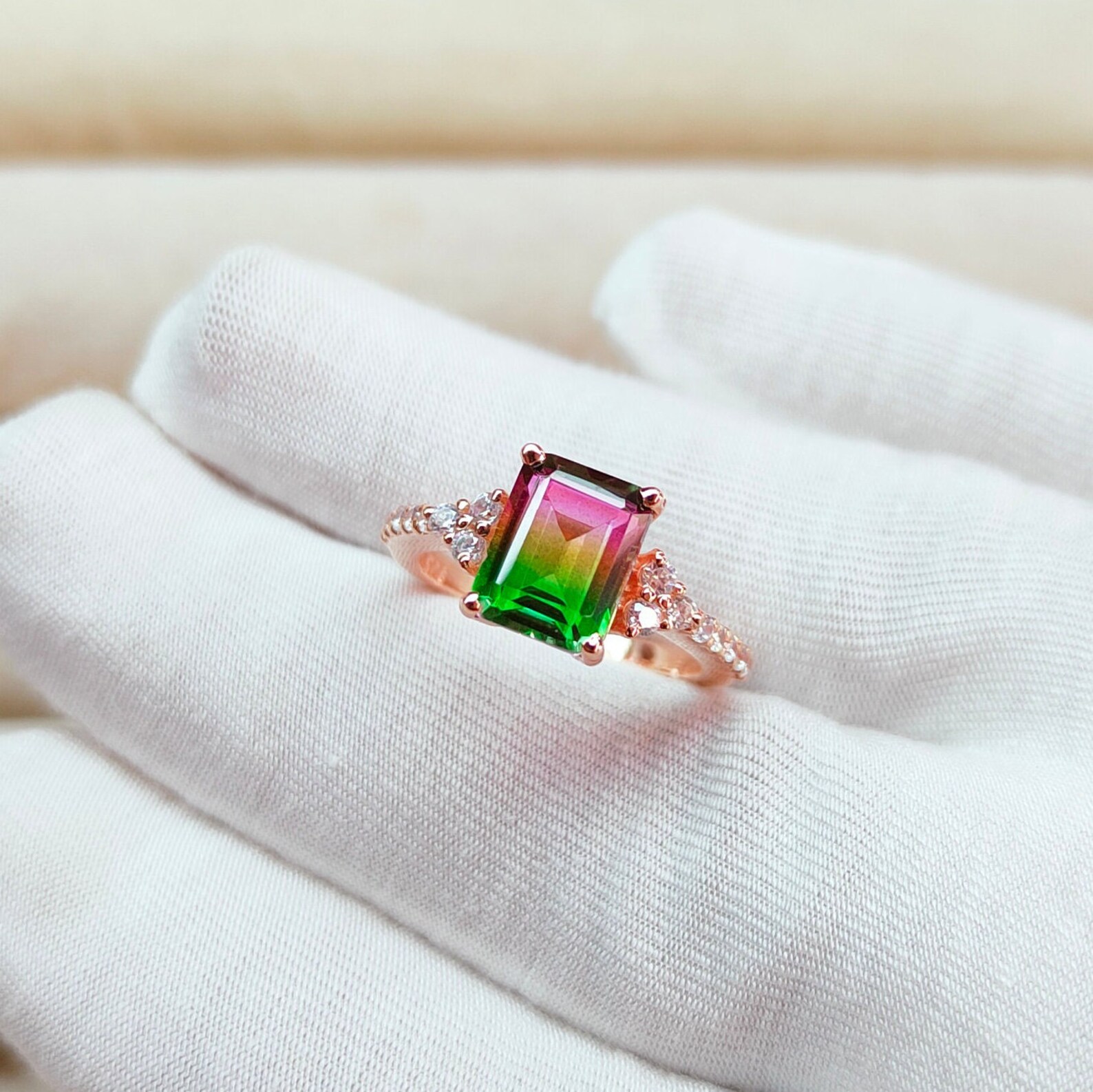 Watermelon Tourmaline Octagon Ring,925 Sterling Silver Ring,watermelon ...