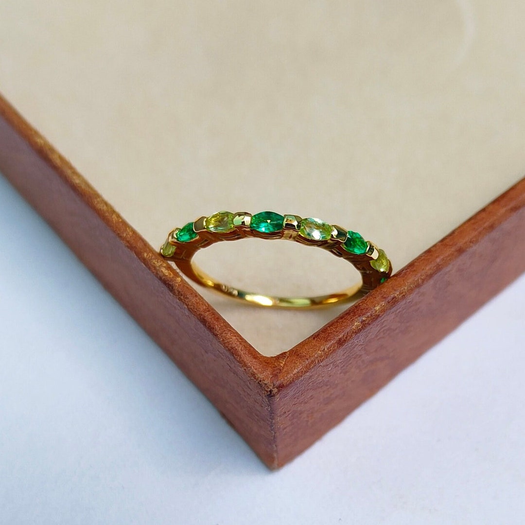 Emerald and Peridot Band Ring, 925 Sterling Silver Band Ring, Marquis ...