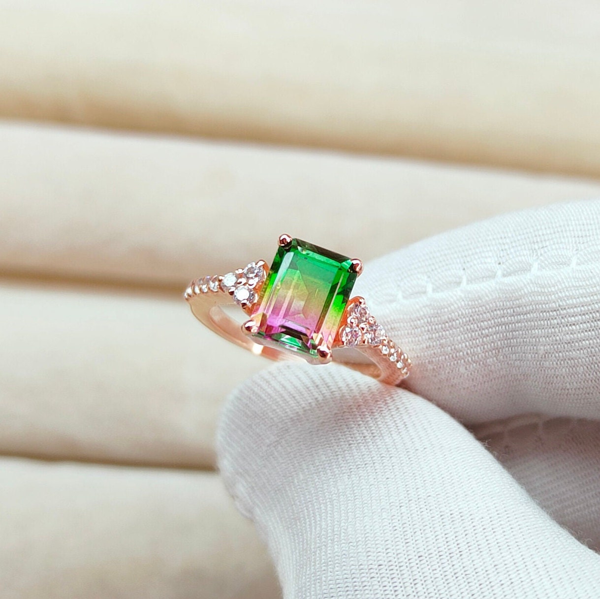 Watermelon Tourmaline Octagon Ring,925 Sterling Silver Ring,watermelon ...