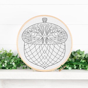 Hand Embroidery Pattern PDF, Oak Acorn Drawing, Fall Cottagecore Design ...