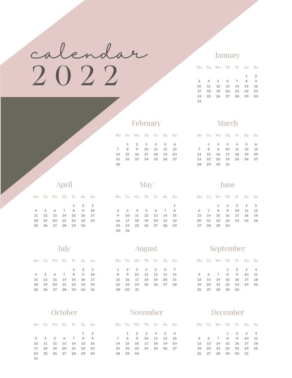 Digital Print 2022 Calendar - Etsy