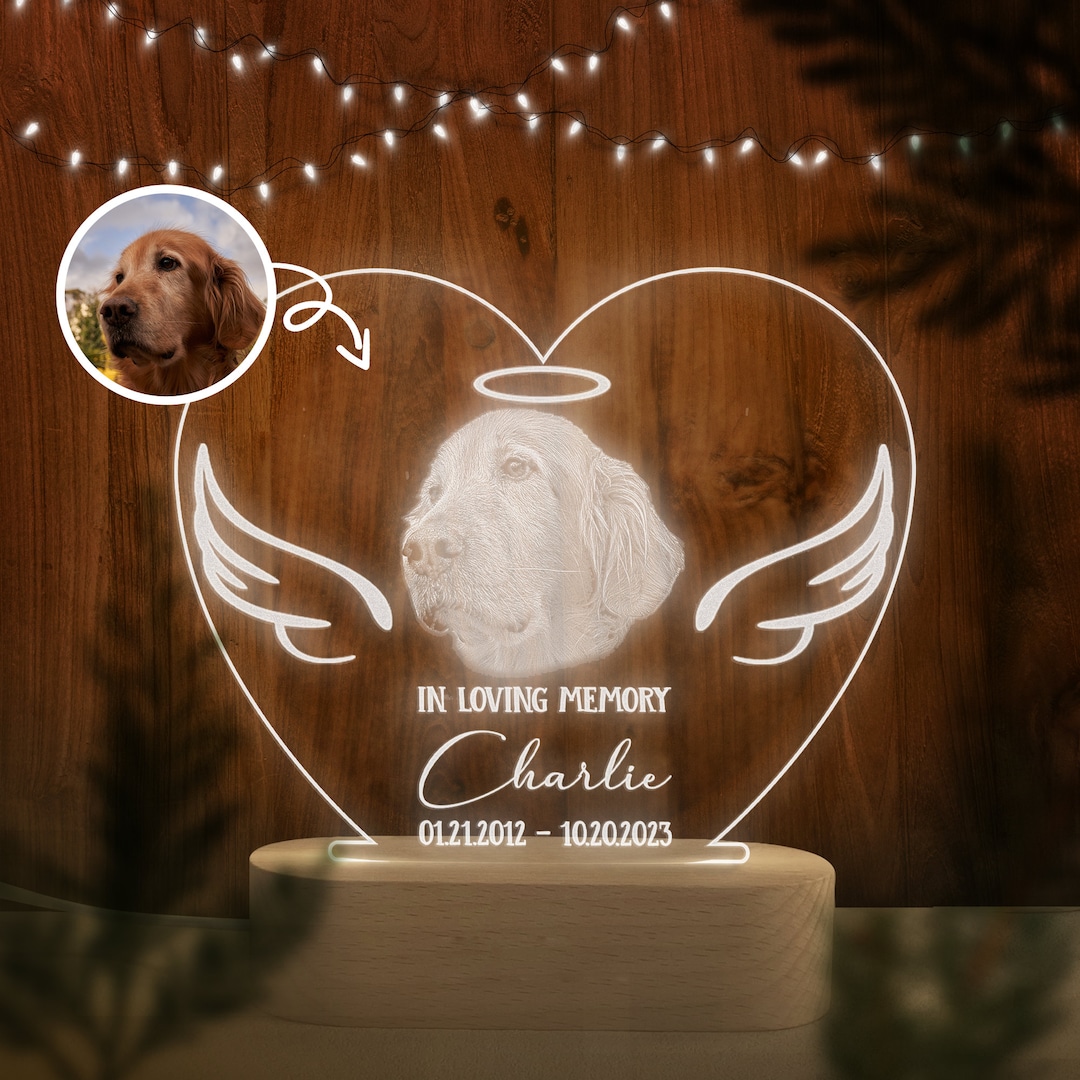 Custom Pet Memorial Wooden Night Light, Personalized Dog Portrait ...