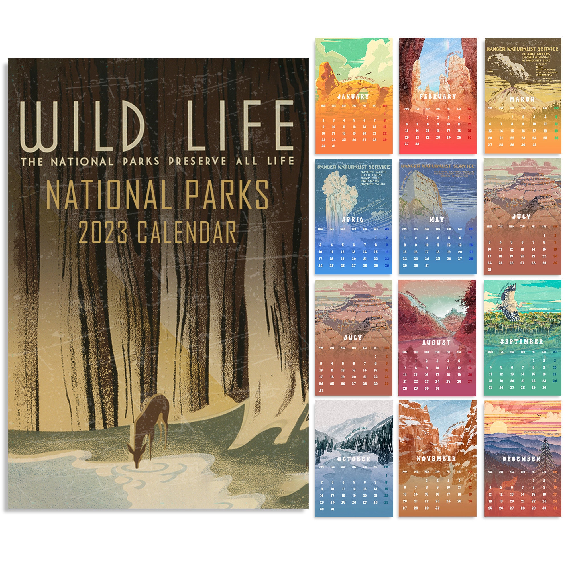 National Park Wildlife 2023 Wall Calendar NP Travel Custom - Etsy