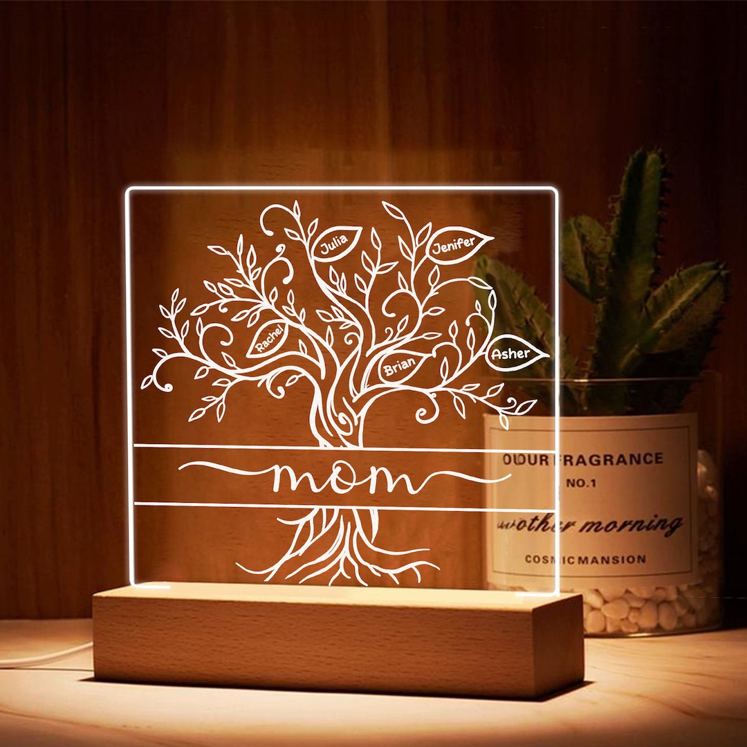 Custom Family Tree Acrylic Night Light, Personalized 3D Acrylic Light ...