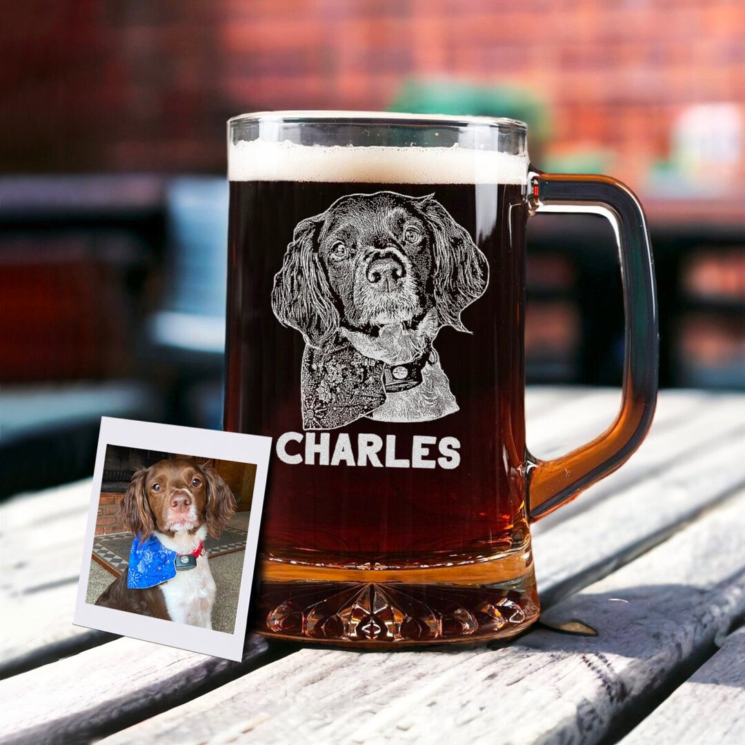 Engraved Custom Photo 25oz Beer Glass With Handle Personalized Etched ...