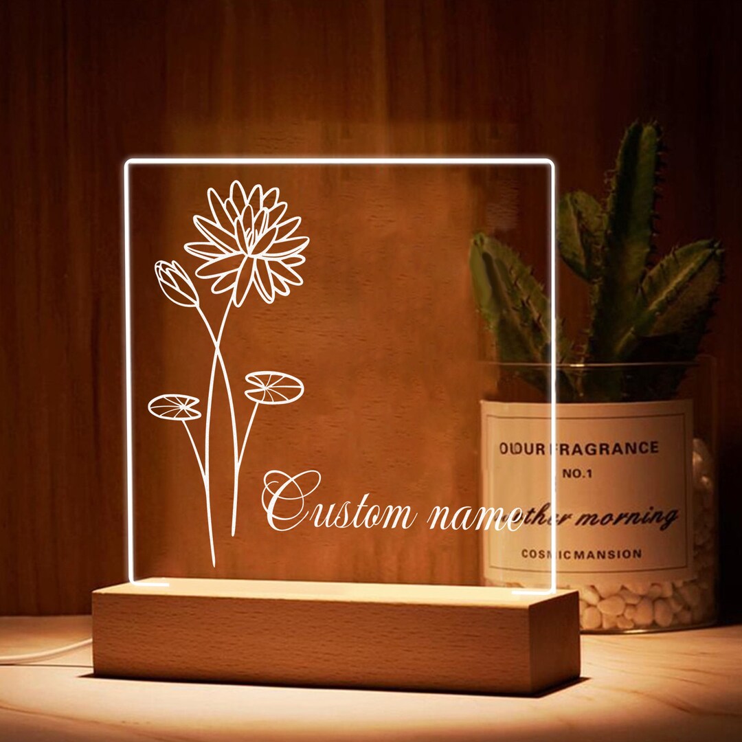 Personalized Birth Flower Night Light, Mother's Day Custom Name Acrylic ...