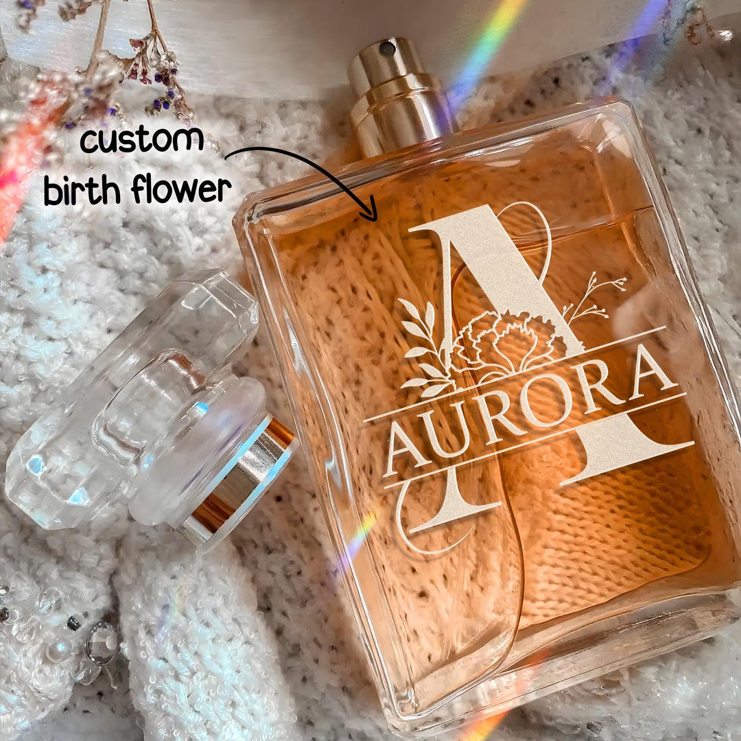 Custom Monogram Initial Perfume Bottle, Engraved Birth Flower Gift for ...
