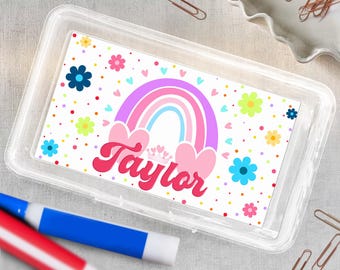 Back to School Pastel Rainbow Personalized Girls Pencil Box School ...