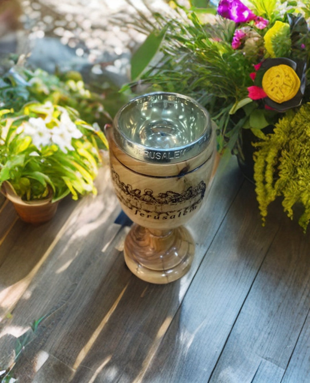 8.26 Inch Olive Wood Chalice Hand Carved Last Supper Jerusalem Craft ...