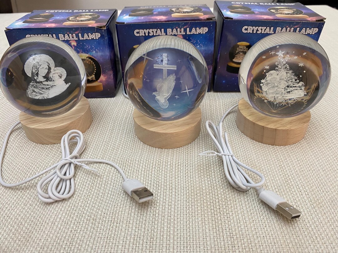 3 Pcs 8 Cm 3D Crystal Ball LED Lamp USB Plug , Christian Home Decor ...