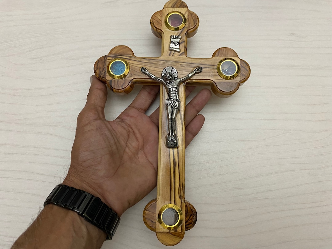 Olive Wood Crucifix Wall Decor , Big Size Orthodox Cross INBI Hand Made ...