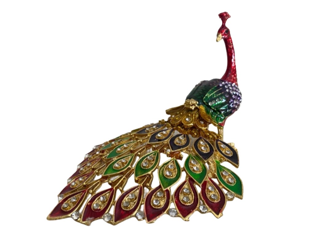 Peacock Figurine Made of Premium Quality Enamel Coated Metal, Adorned ...