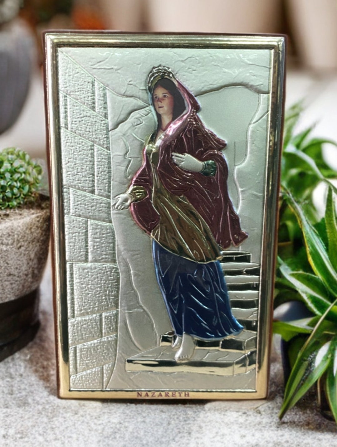 Silver Virgin Mary Icon With Stand - Nazareth Holy Land - Etsy