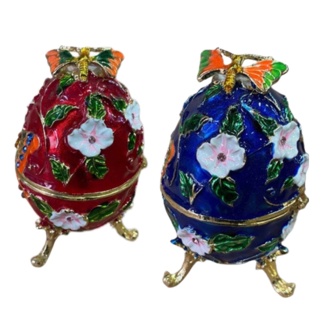 2 Pieces Faberge Egg , Home Decor, High Quality Enamel Metal, Crystals ...