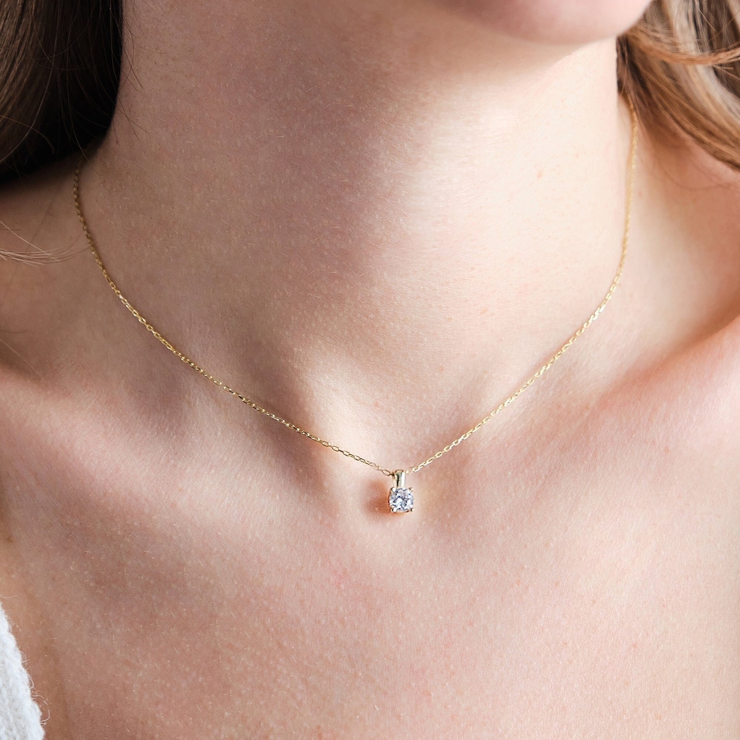 Dainty Diamond Necklace, Floating Diamond Solitaire Necklace ...