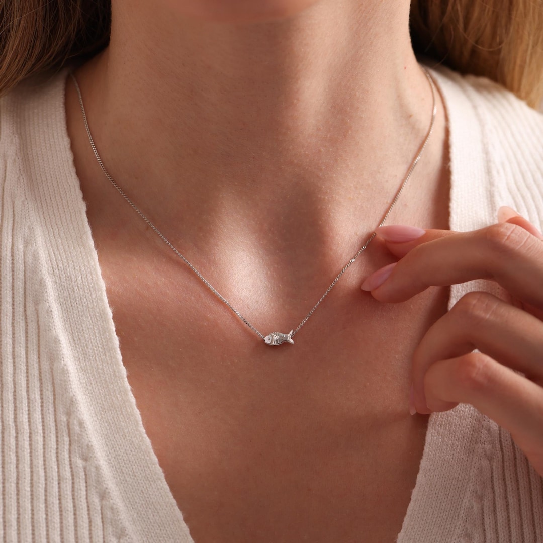 Sterling Silver Fish Pendant, Tiny Fish Necklace, Minimalist Gold Fish ...
