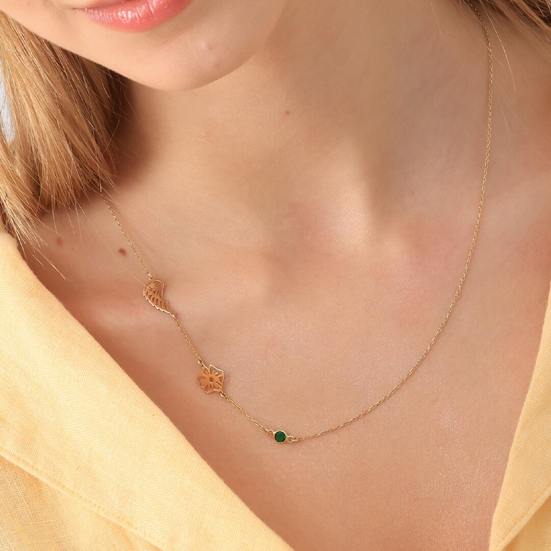 Personalized Birth Flower & Birthstone Necklace, Sideways Birthstone ...