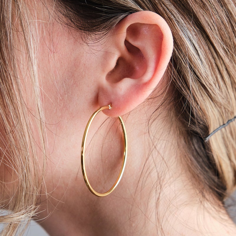 Thin Silver Continuous Hoop Earrings - Etsy