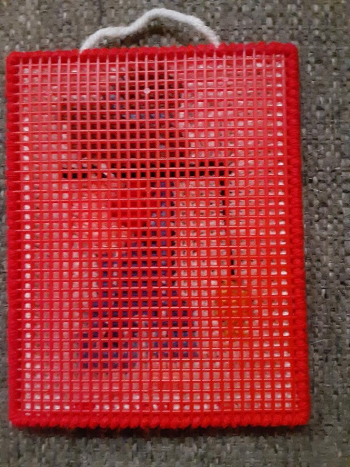 Country Bonnet Little Boy With A Fish Handmade Plastic Canvas Wall ...