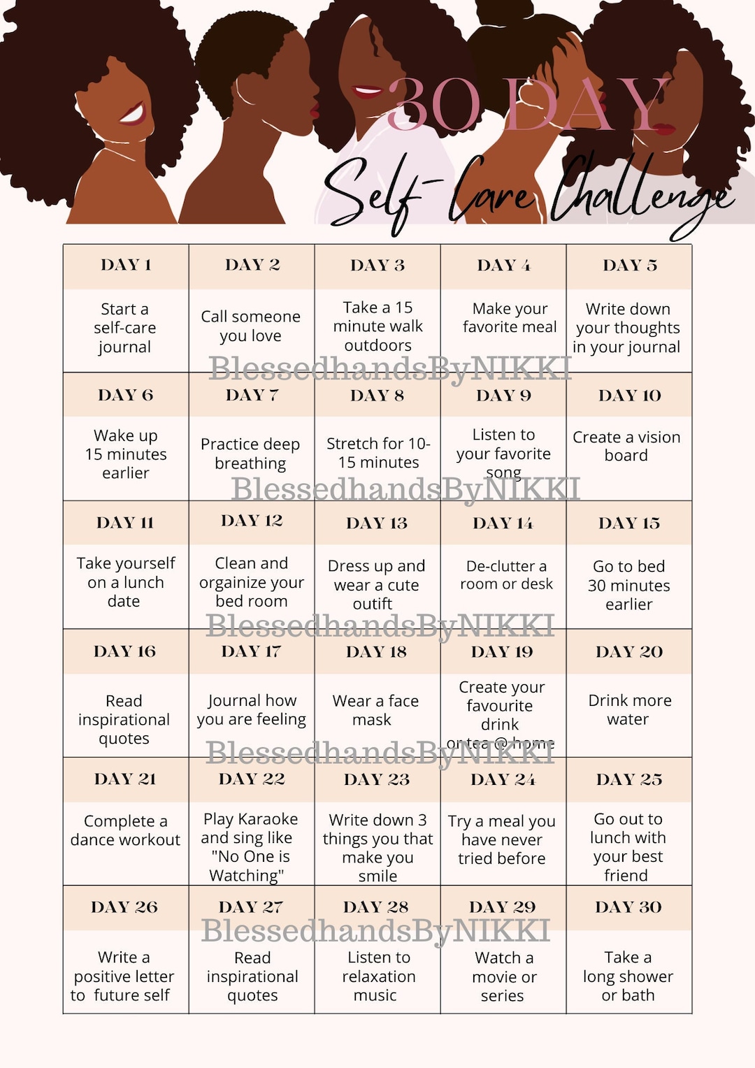 30 Day Self-care Challenge - PDF File - Etsy