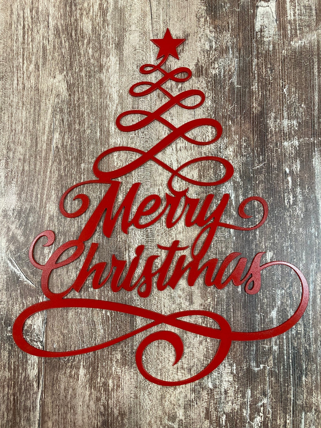Merry Christmas Swirly Tree Metal Sign - Etsy