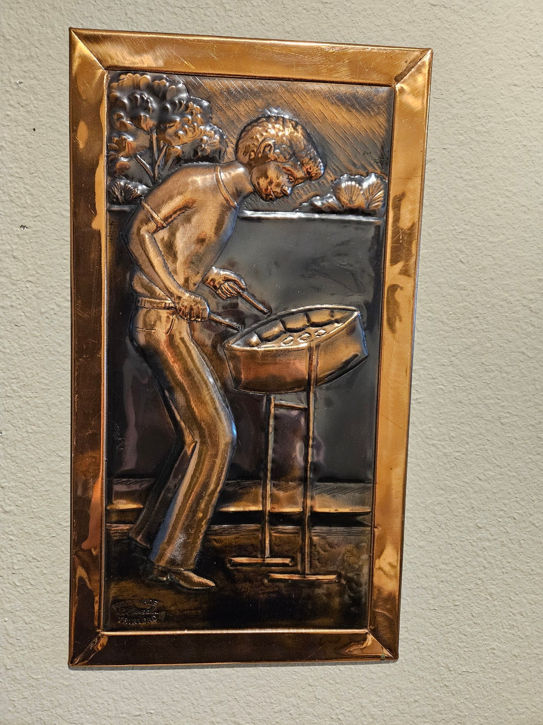 High Relief Copper Repousse Art Wall Plaque Drummer by R. Mungal ...